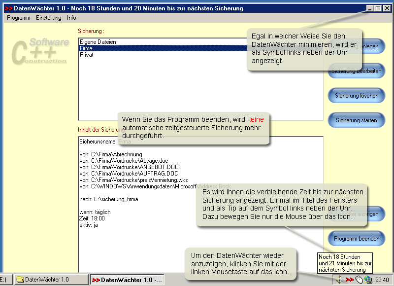 Mit der Software lassen sich Daten automatisch zeitgesteuert sicher